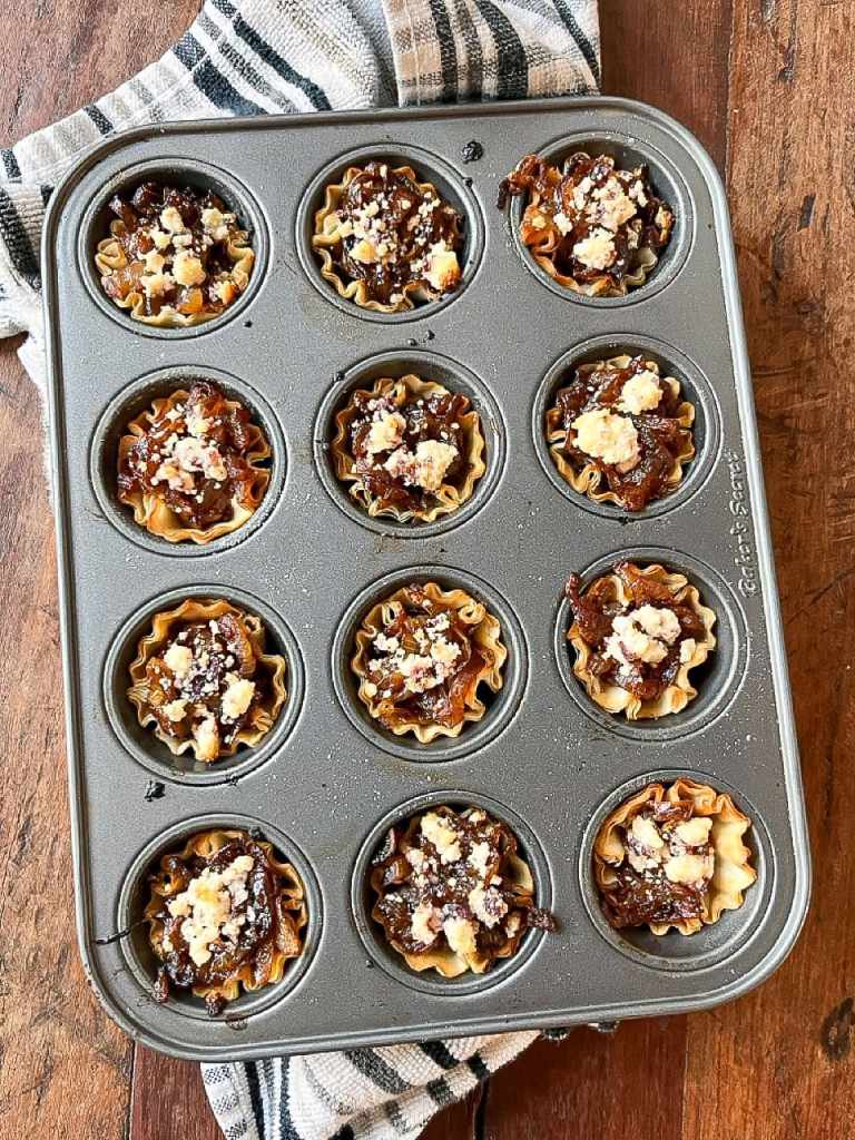 Caramelized Onion Fig Jam Phyllo Cups with Blue Cheese | Madly Delicious